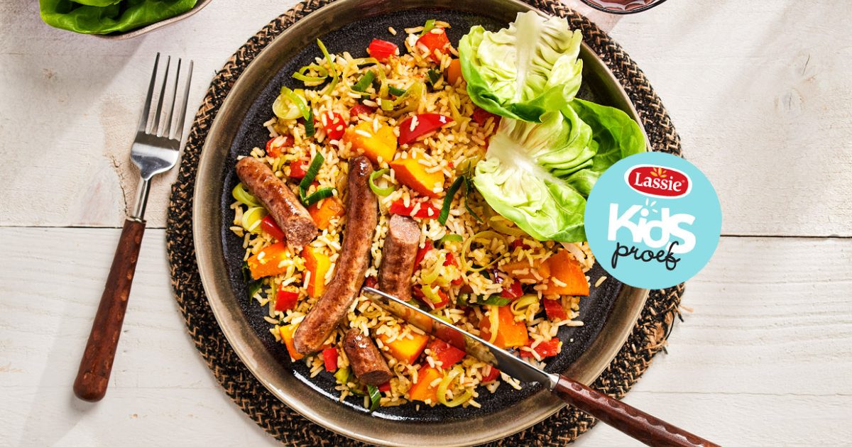 Chipolataworstjes met pompoenpilav | Recept - Lassie rijst