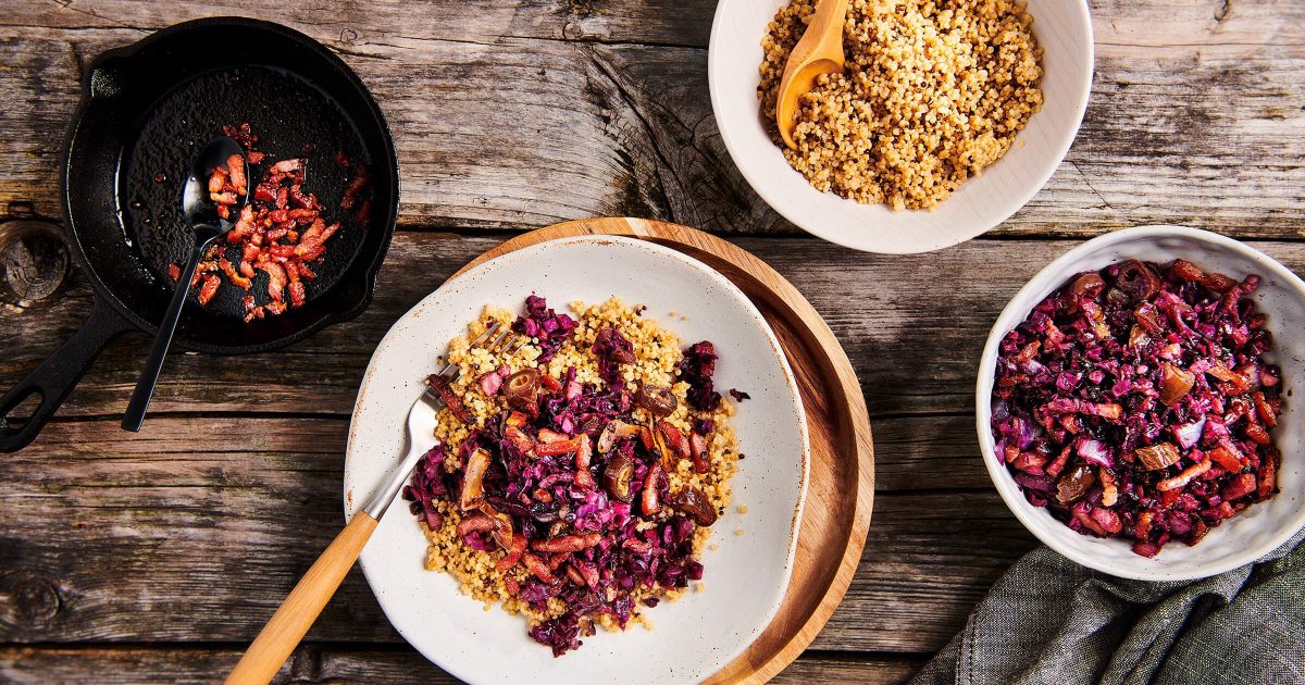 Voorgestoomde quinoa met zoetzure rodekool, - Lassie rijst