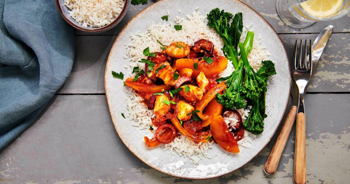 Zoetzure kip met perzik l Recept - Lassie rijst